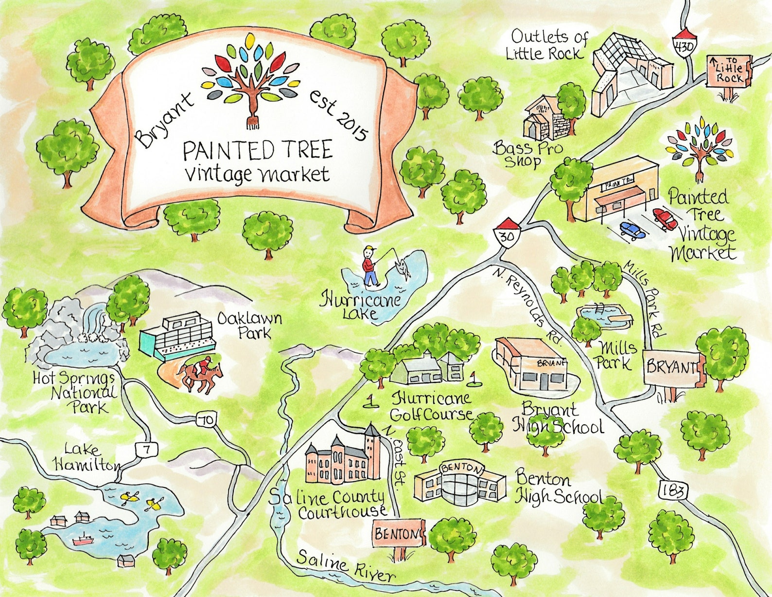 Custom Business Map - Little Rock - Hand Drawn Map-watercolor Map - Etsy