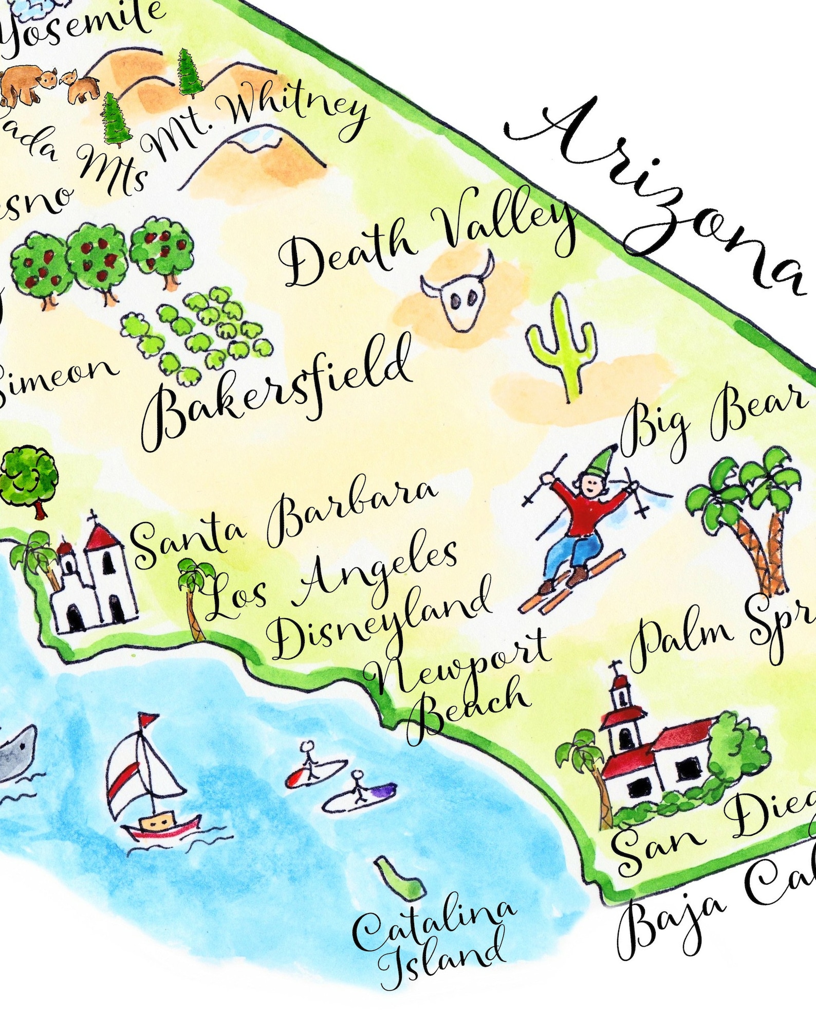 California Map Digital, Water Color Map of California, Hand Drawn ...