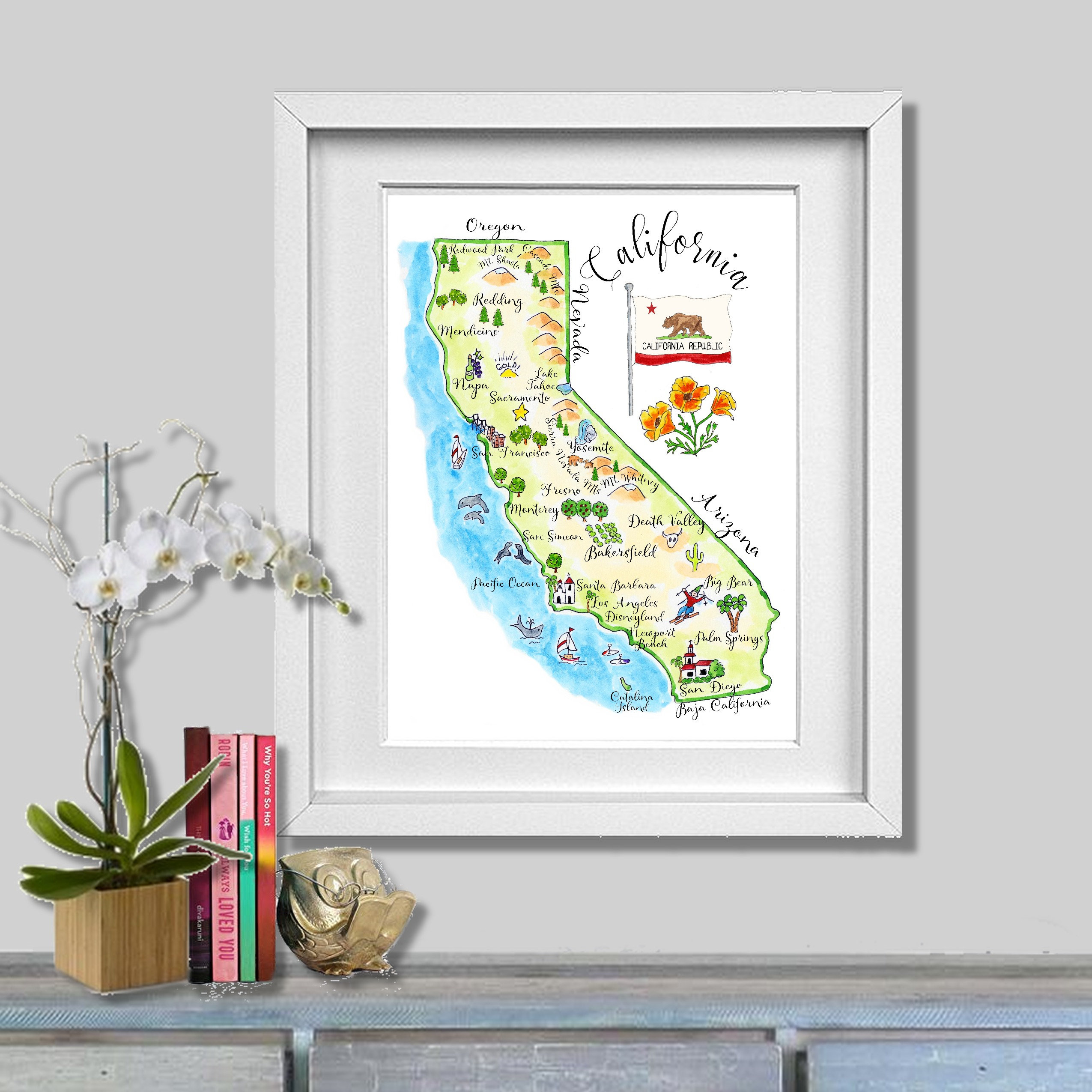 California Map Digital, Water Color Map of California, Hand Drawn ...