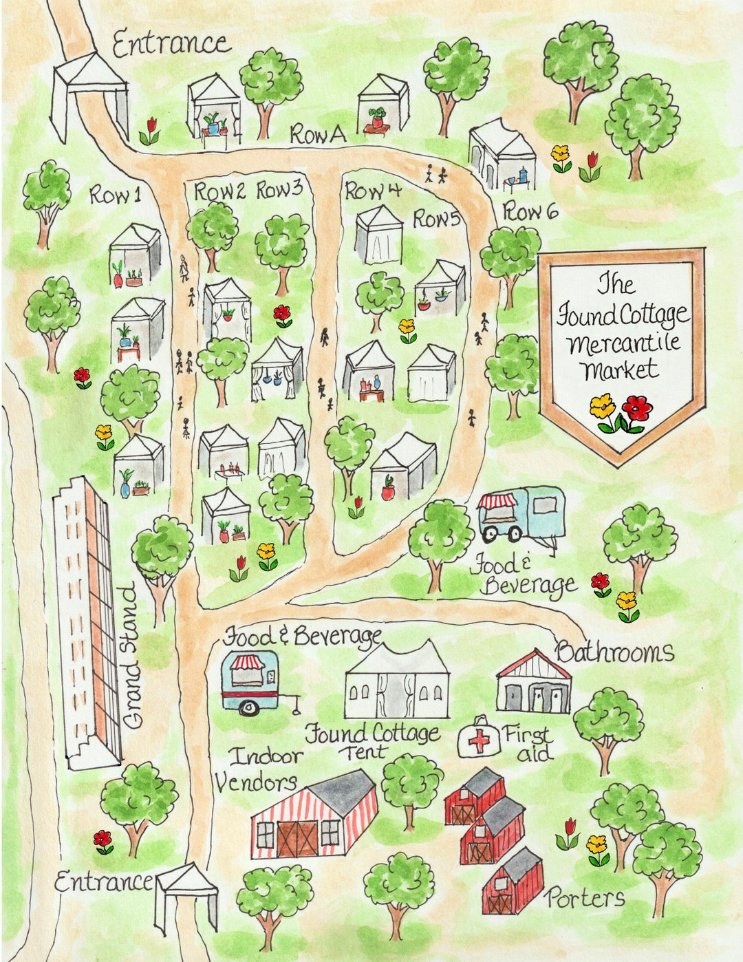 Craft Fair Map, Hand Drawn Map-watercolor Map of Your Choice, Made to ...