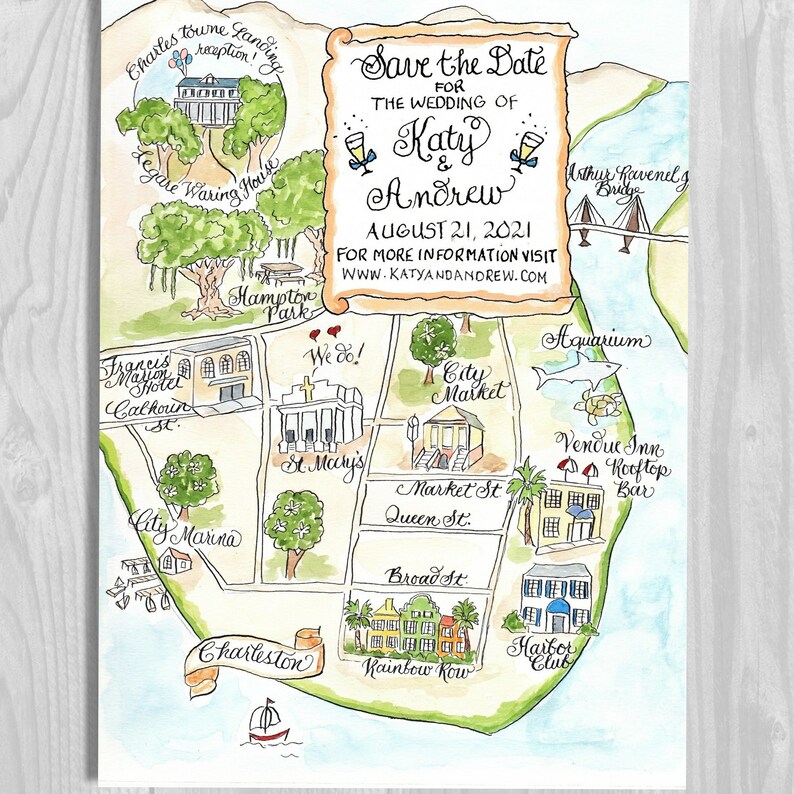 Custom Wedding Map of Montauk, Guest Bag Map, Watercolor Wedding ...