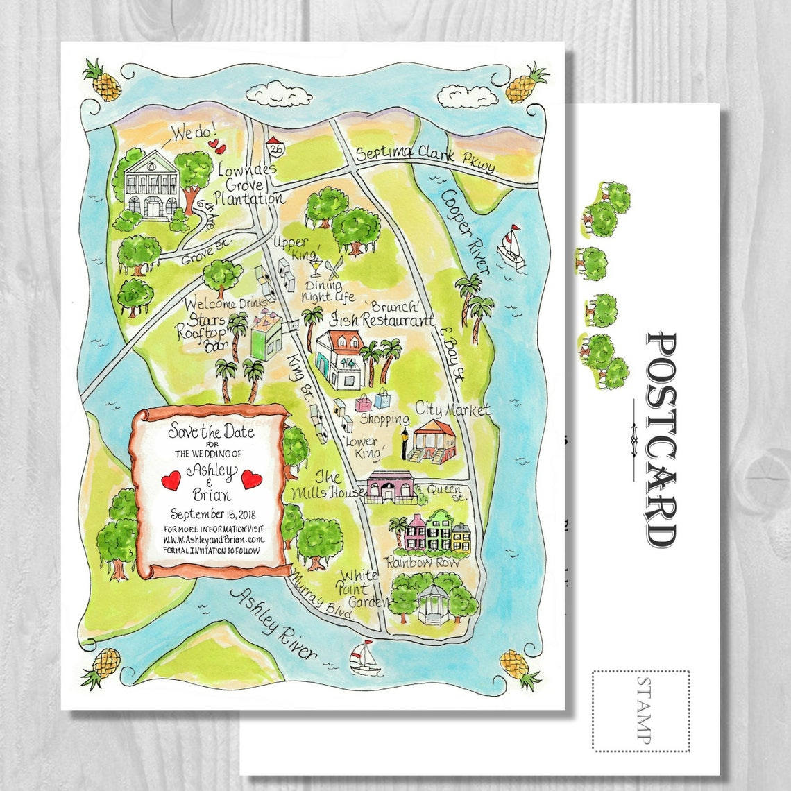 Hand Drawn Wedding Map-watercolor Map Custom Wedding Map - Etsy