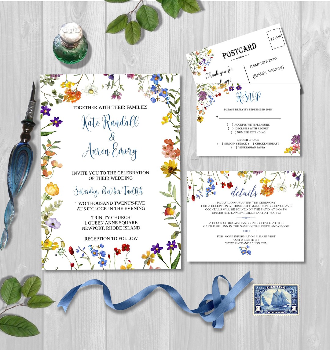 Wildflower Wedding Invitation Suite: Editable Template (digital ...