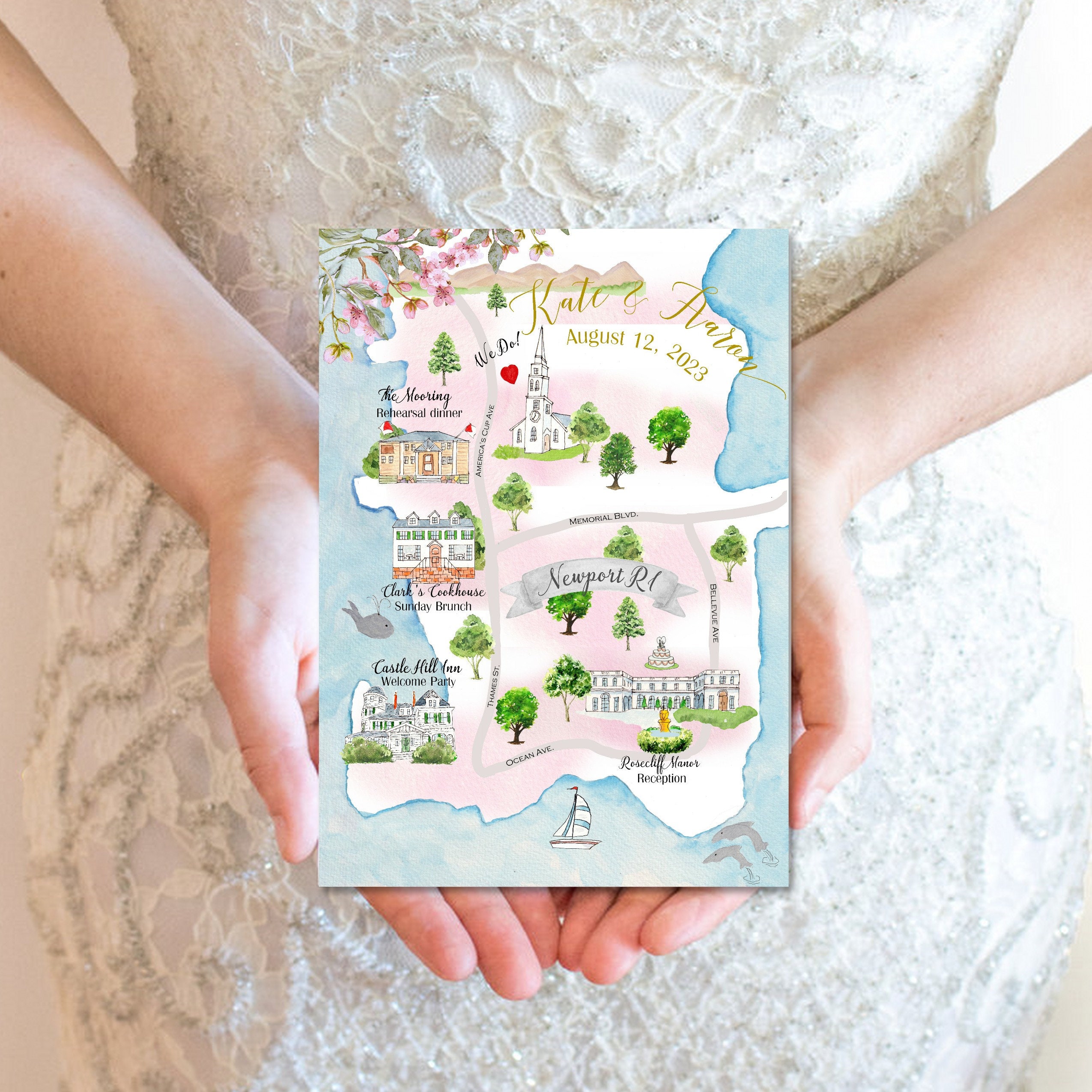 Watercolor Wedding Map With Venue Invitation, Custom Hand Drawn ...
