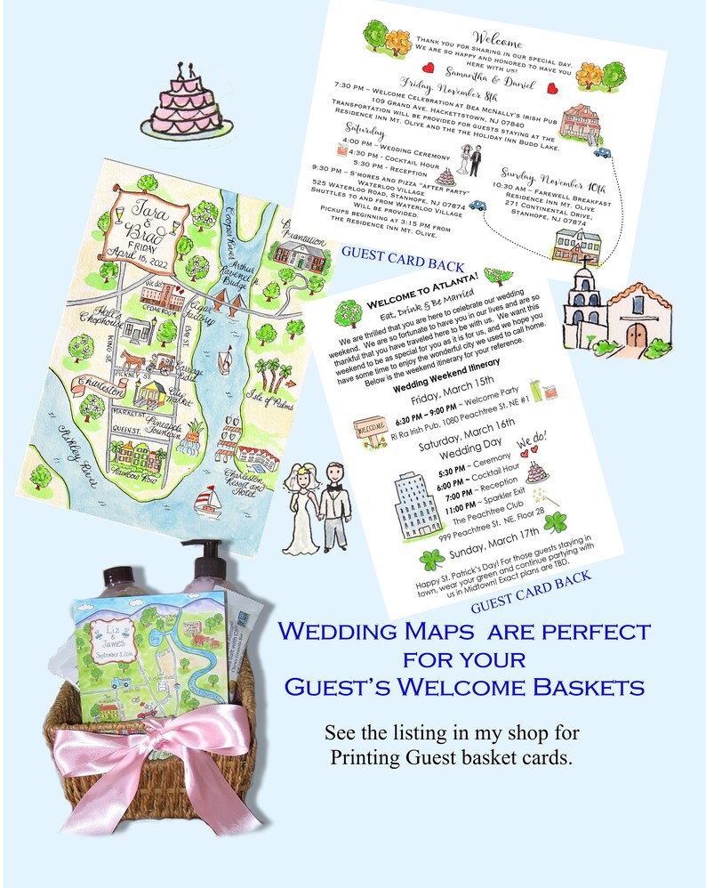 Custom Wedding Map of Montauk, Guest Bag Map, Watercolor Wedding ...
