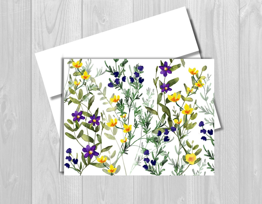 Wildflower Notecards Blue and Yellow Set, Wildflower Borderless ...