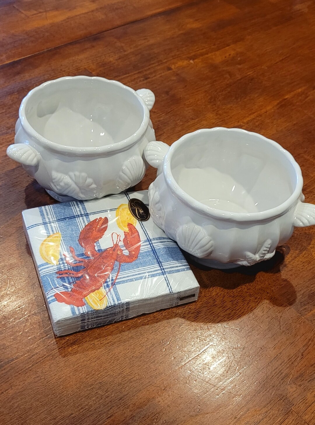 Chowder Bowls/ White Sea Shell Design Bowls/set of 2 - Etsy