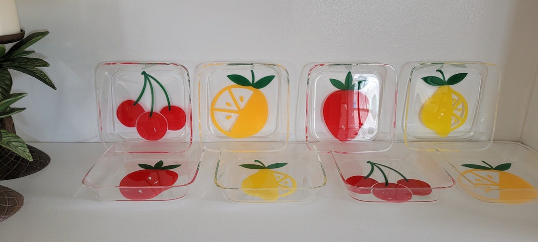 Acrylic Dishes With Fruit Design/ Set of 8/ Mid Century Design - Etsy