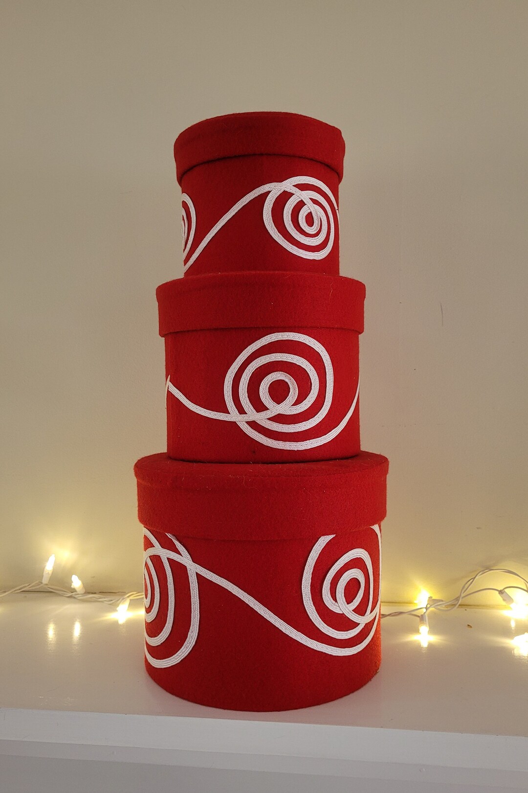 Red Felt Boxes/ Set of 3 Vintage Christmas Boxes - Etsy