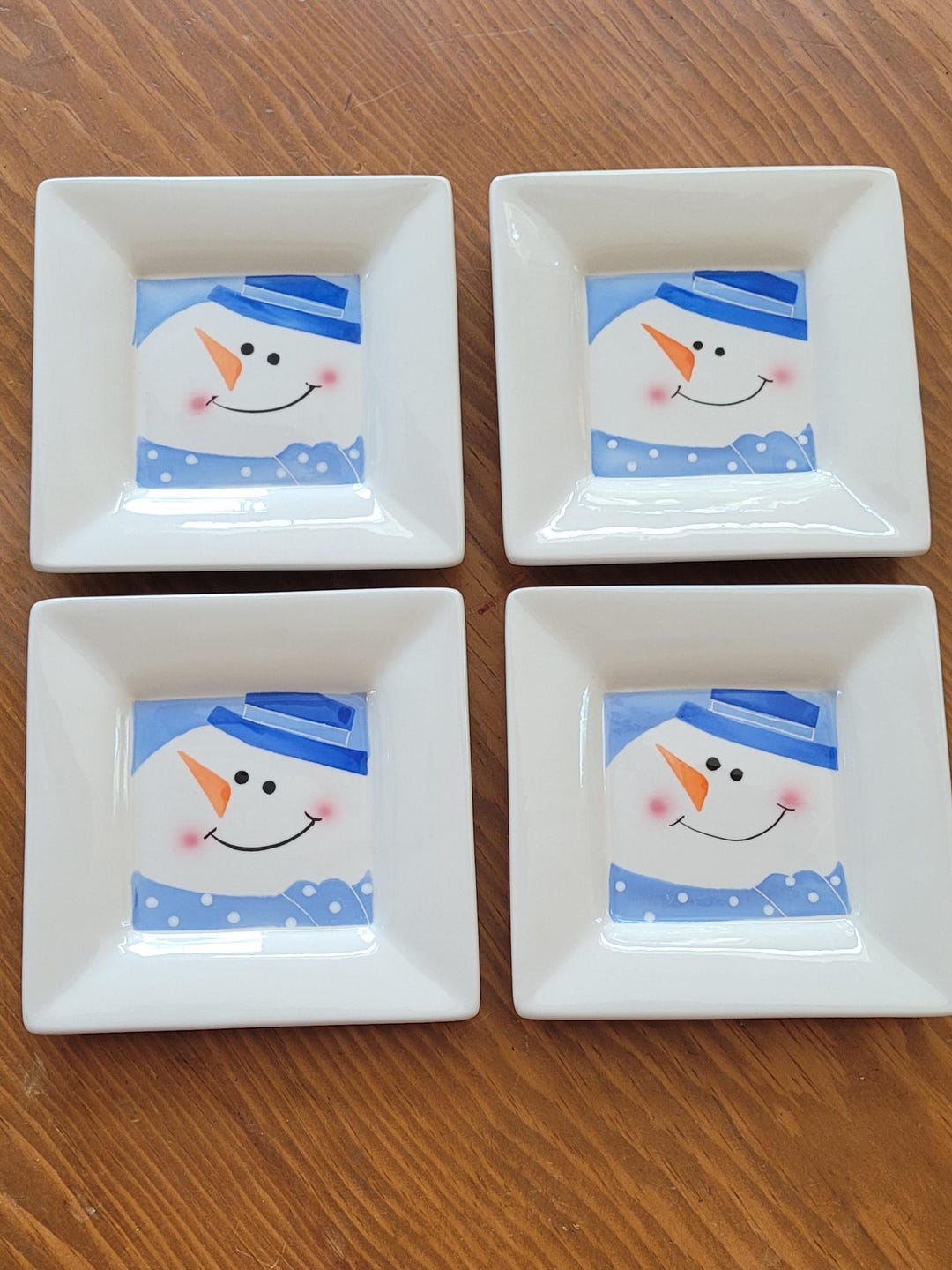 Snowman Winter Plates Set of 4/ Small Appetizers Plates. - Etsy