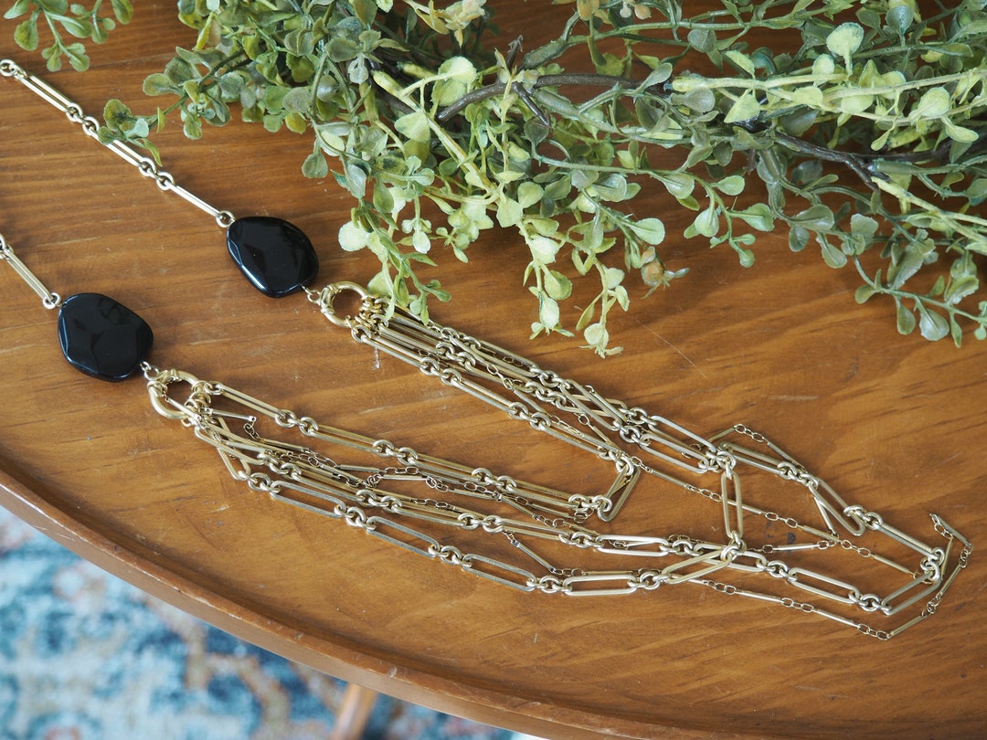 Vintage Multi-link Chain Necklace With Black Accents - Etsy