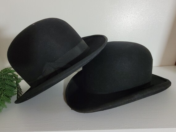 Antique Bowler Derby Hats with Hat Box/Set of 2/ Phot… - Gem