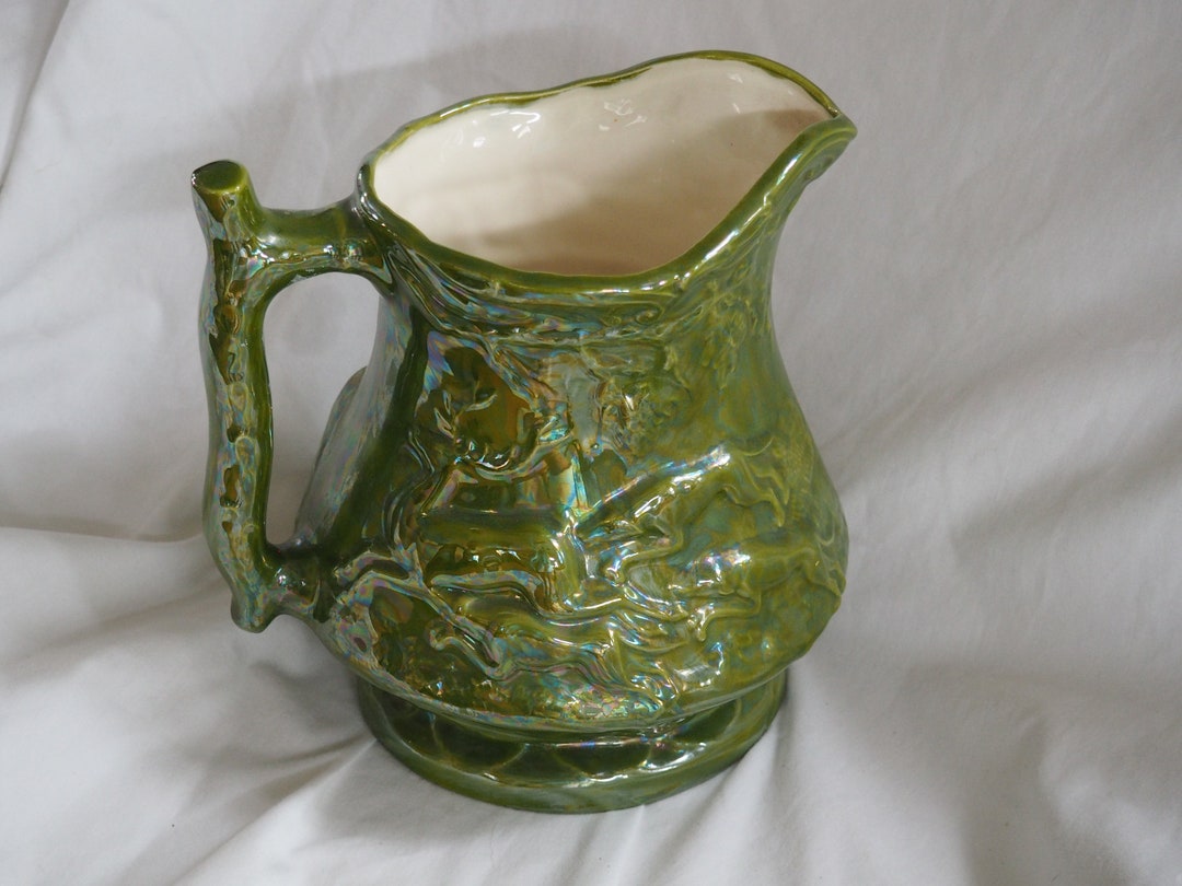 Green Ceramic Pitcher With Dog Hunt and Stag - Etsy