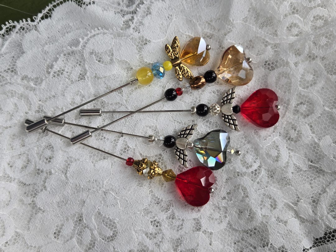 Handmade Valentine Heart Hat Pin: Crystal & Wing Stick Pin - Etsy