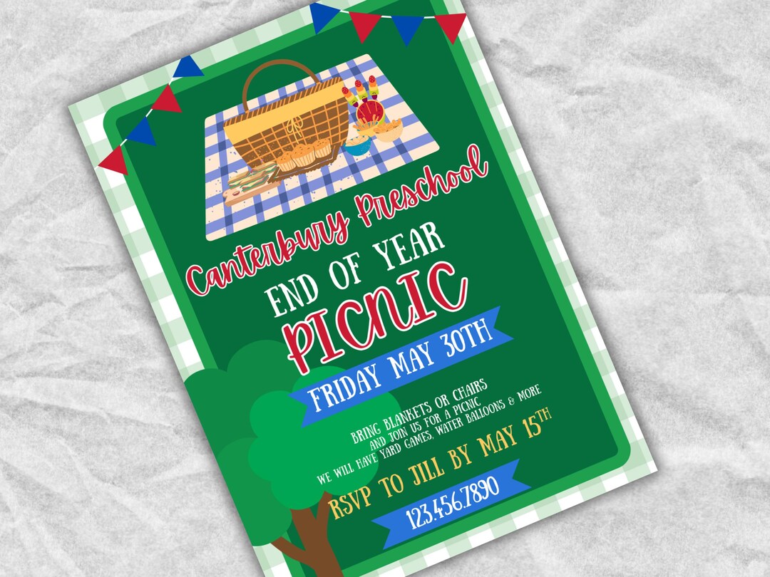 Editable Preschool Picnic Invitation | End of Year School Picnic Canva ...