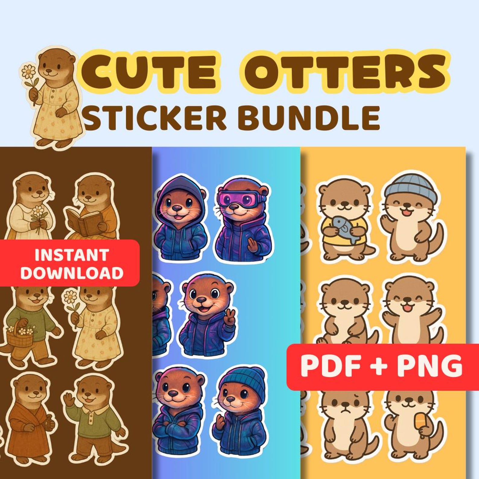 Printable Cute Animal Stickers Otter | Printable Stickers | Kawaii Die ...