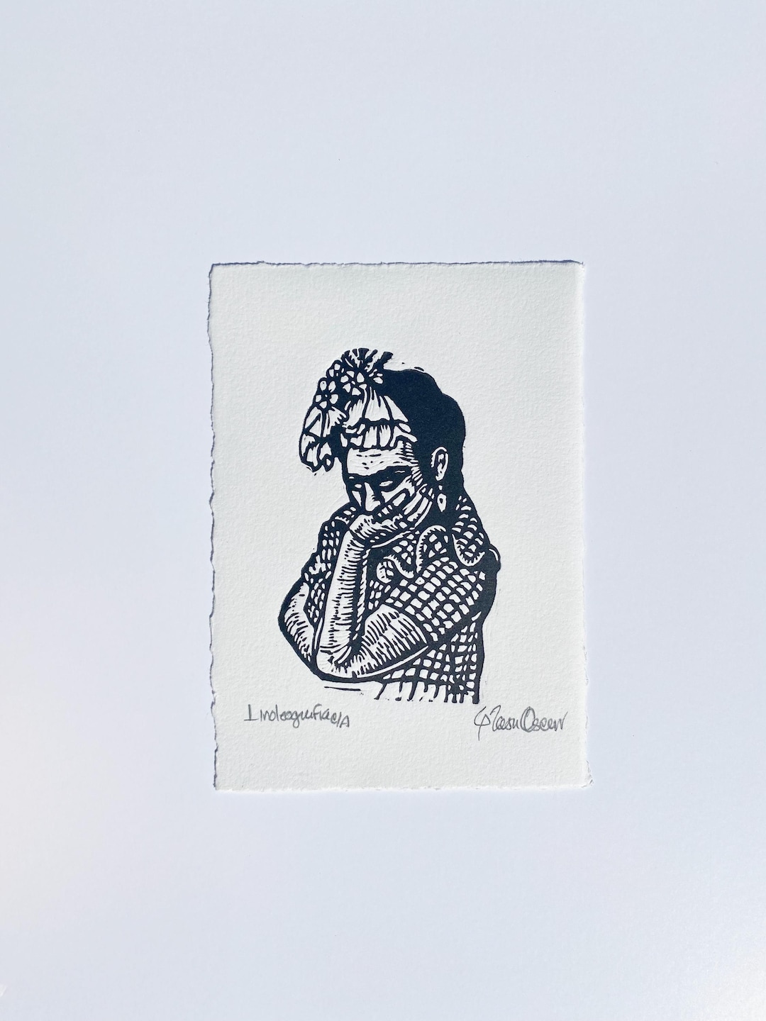 Frida Kahlo Black Ink Linocut Print | Handmade Lino Print | Puebla ...