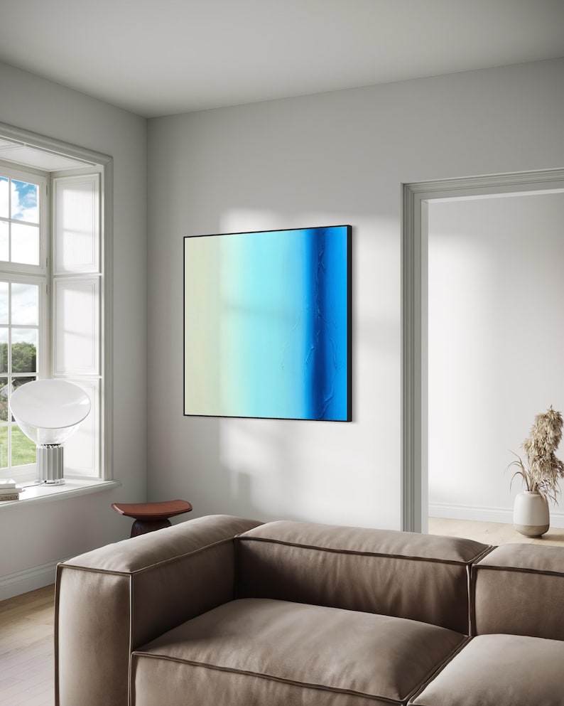 Large Abstract Blue Gradient Painting on Canvas, Modern Minimalist ...
