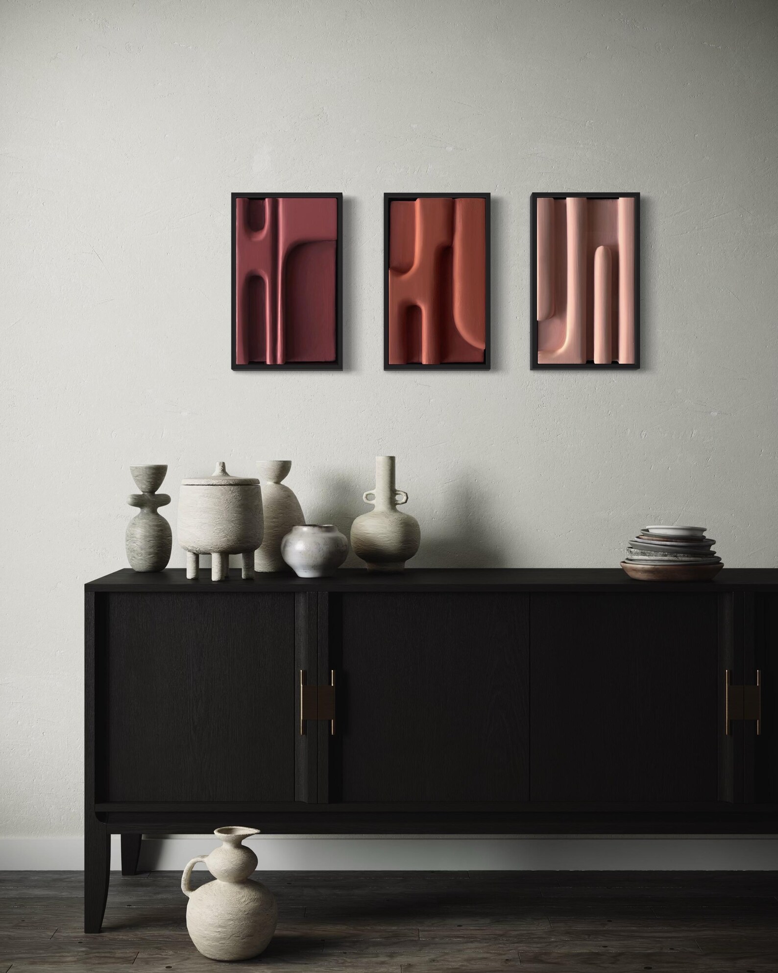 3D Plaster Wall Art Set: Terracotta, Blush Pink, Geometric Panels - Etsy
