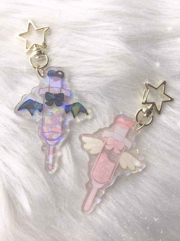 Angel and Demon Holographic Menhera Syringe Keychains | Etsy