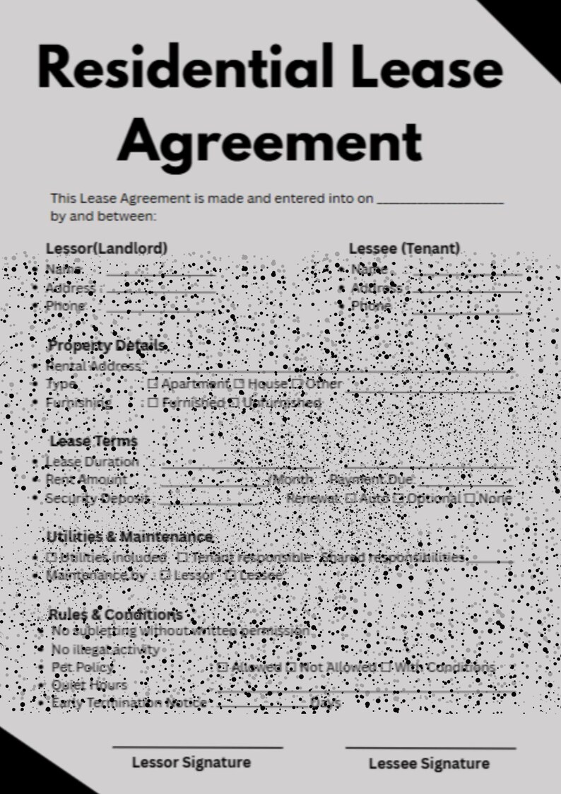 Editable Residential Lease Template | Printable Rental Contract Form ...