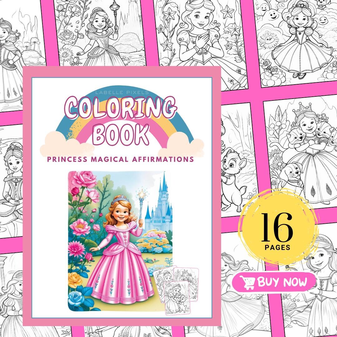Princess Affirmation | Coloring Book | 16 Printable Pages | 5x7 & 8 ...