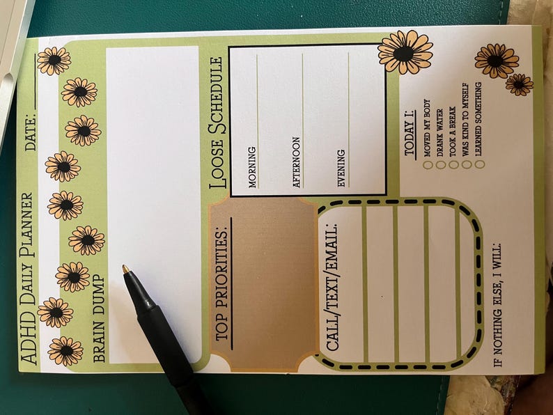 ADHD Daily Planner With Black-eyed Susans – Focus & Organization ...