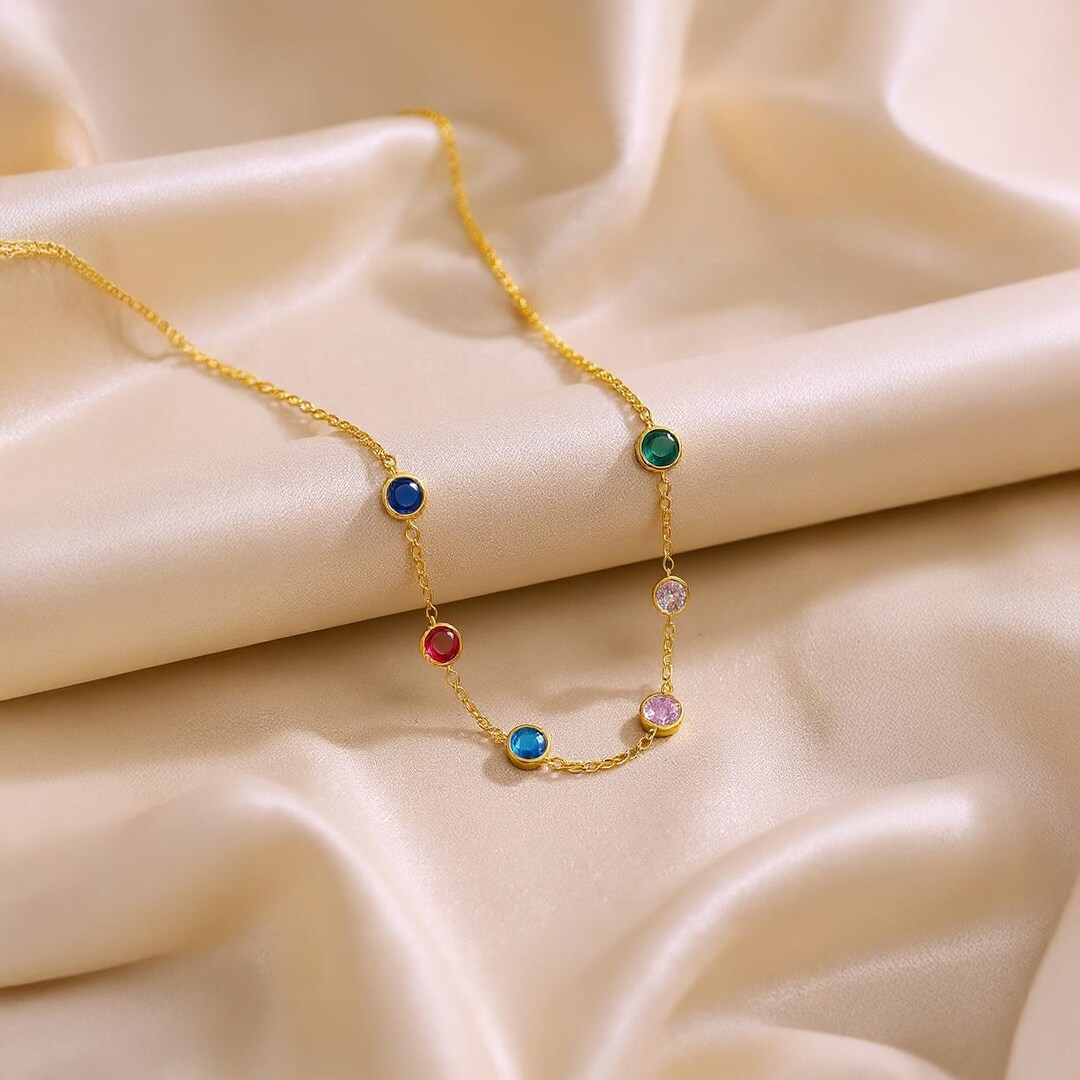 Multiple Birthstone Necklace, Custom Birthstones Necklace, Birthstone ...
