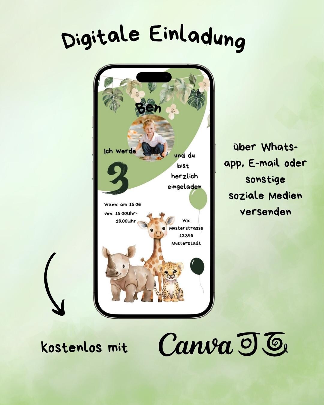 Safari Children's Birthday Invitation – Digital Canva Template for ...