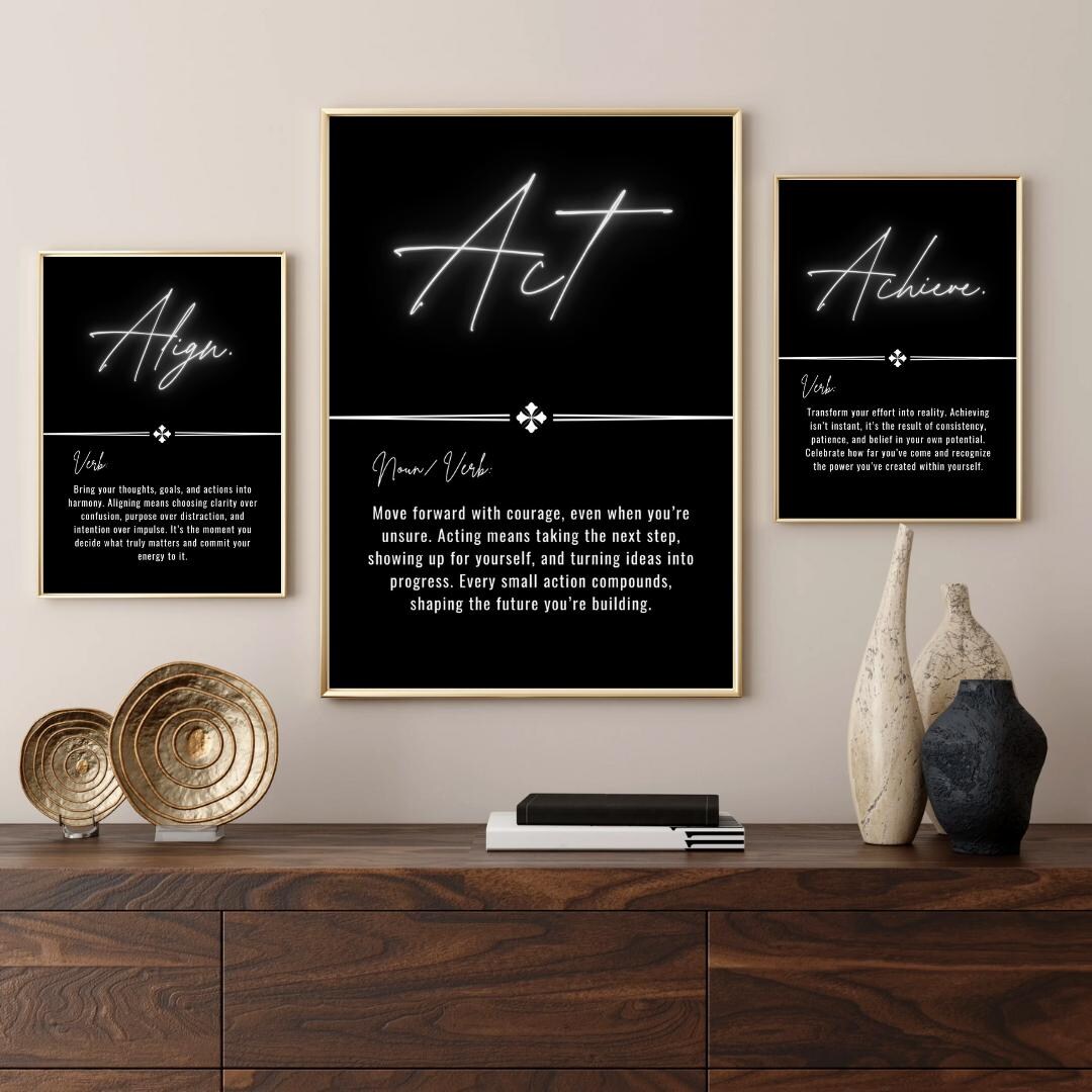 Align Act Achieve Motivational Wall Art Set • Minimalist Printable ...
