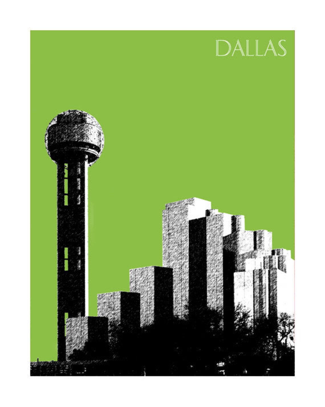 Dallas City Skyline Reunion Tower Poster Dallas Texas Art - Etsy