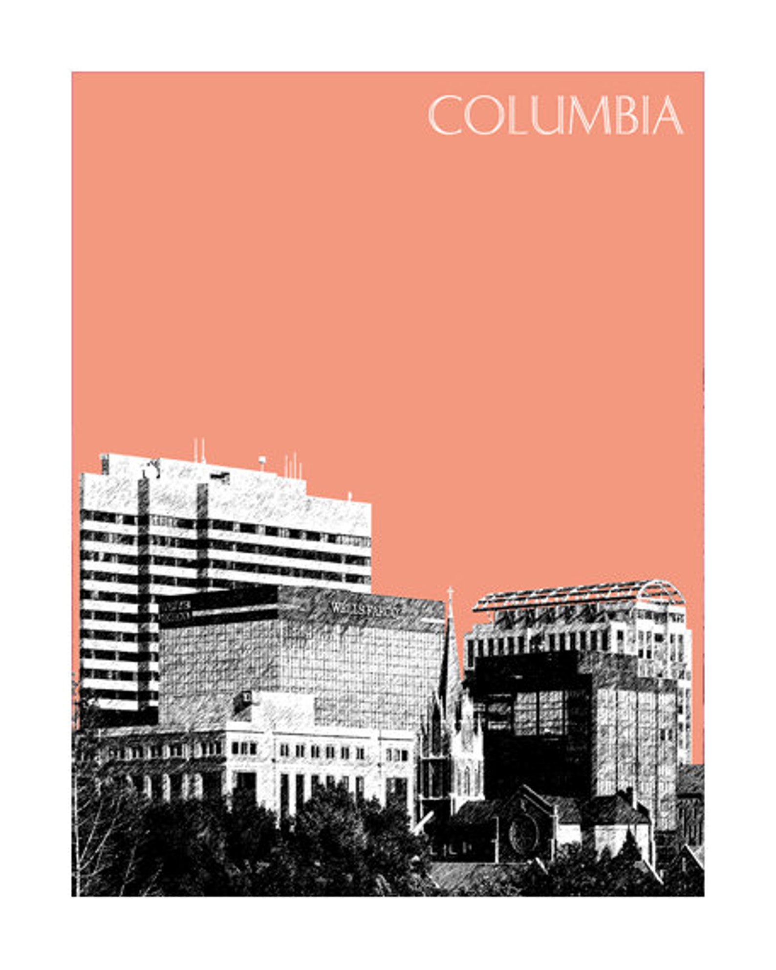 Columbia Skyline Poster Columbia South Carolina City Skyline - Etsy