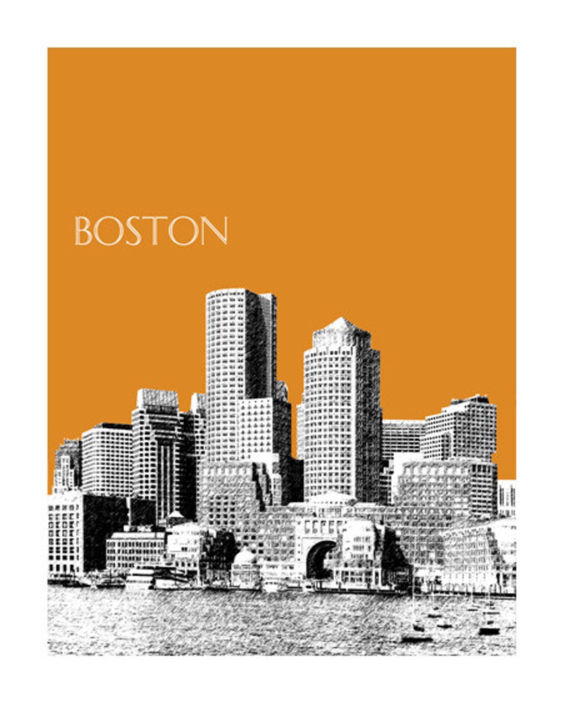 Boston Skyline Print 1 Boston Harbor Skyline Poster - Etsy