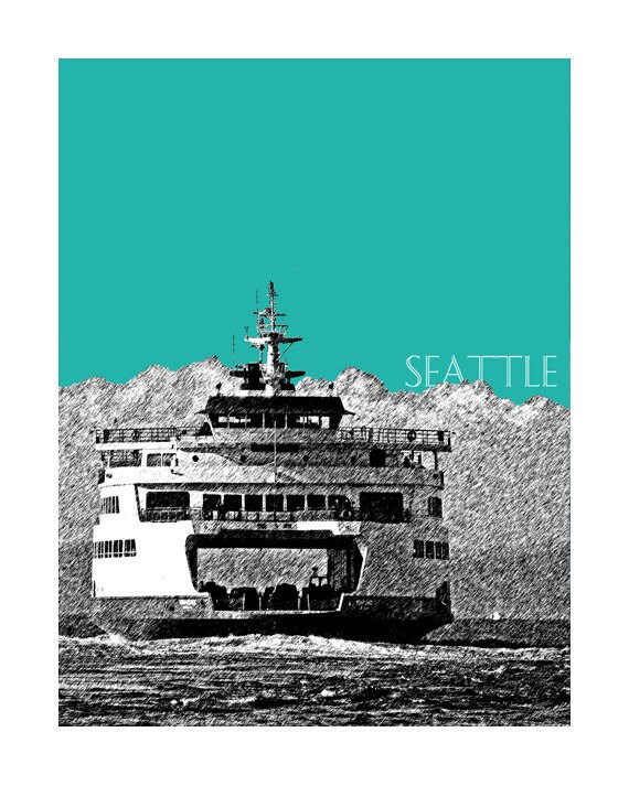 Seattle Ferry Poster Skyline Seattle City Art Print - Etsy