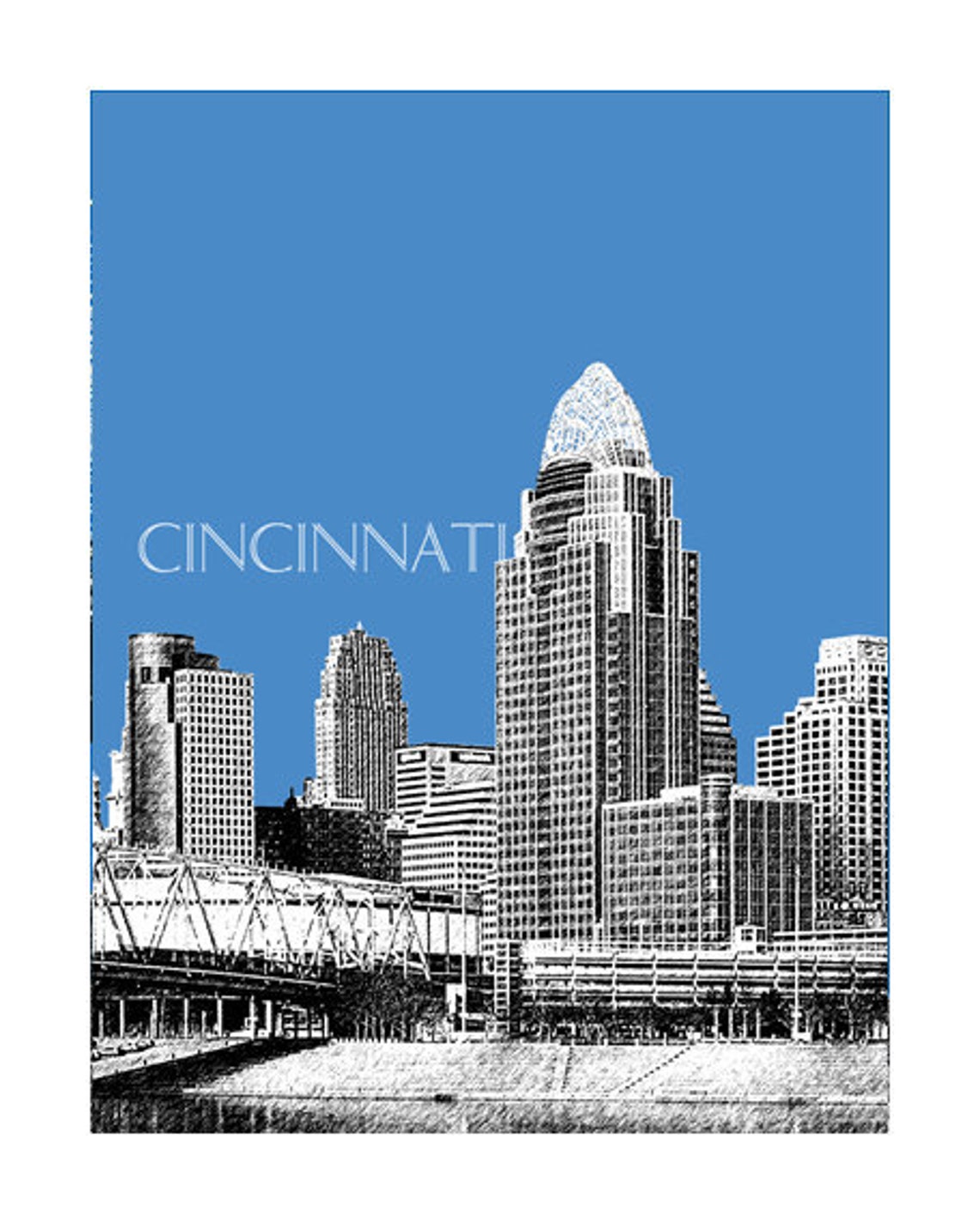 Cincinnati Skyline Print Poster cincinnati Ohio City Skyline - Etsy