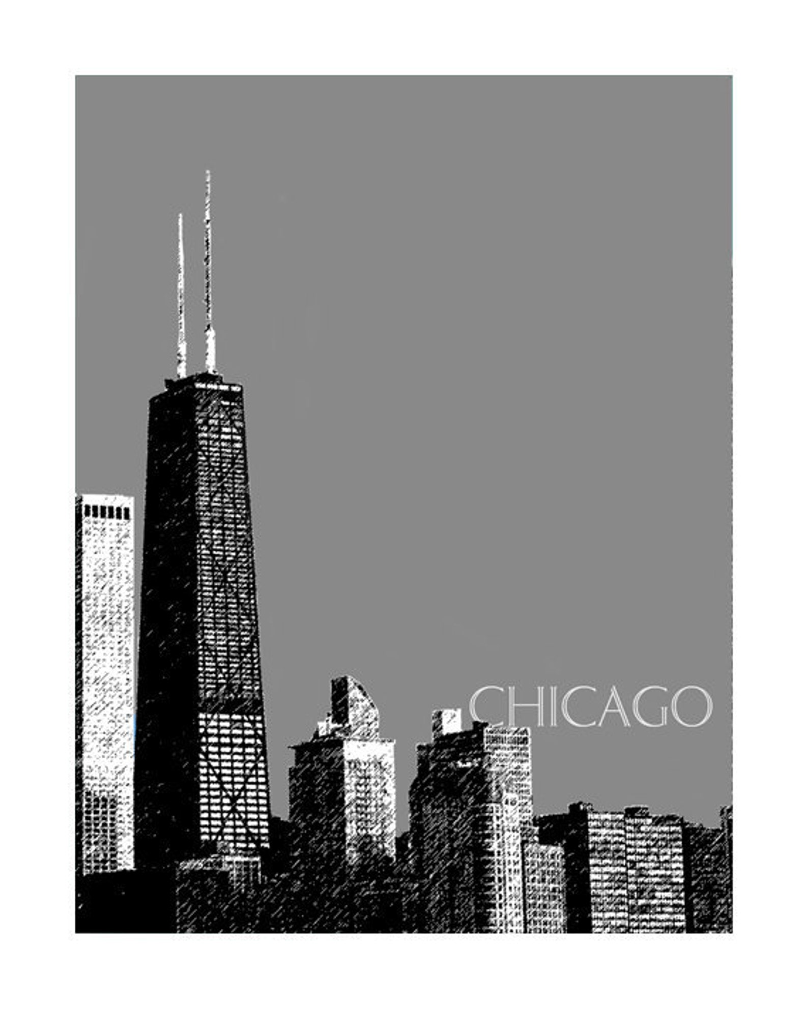 Chicago Skyline - John Hancock Building Poster Art Print - Etsy