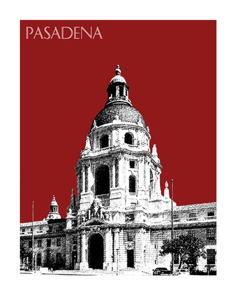 Pasadena Skyline Poster Pasadena City Hall Print Pasadena - Etsy