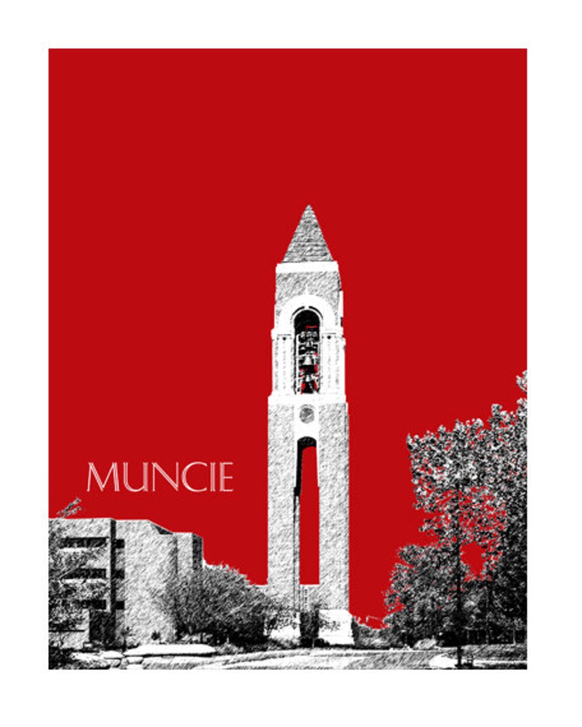 Muncie City Skyline Muncie Indiana Graduation Print Art - Etsy