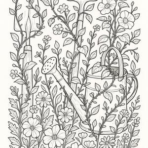 Botanical Whimsy Coloring Book Garden Coloring Pages | Flower Mushroom ...