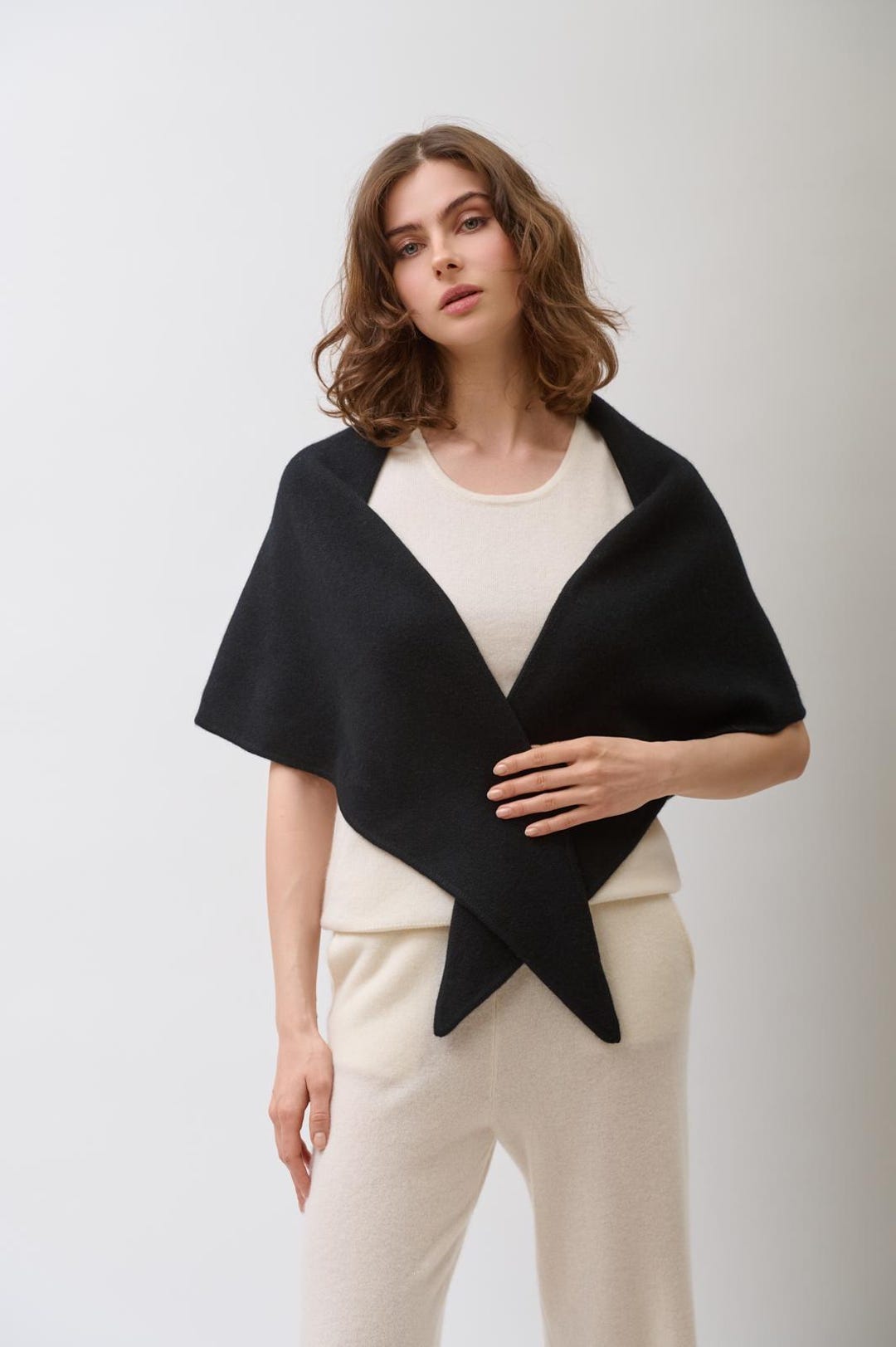 Black Triangle Cashmere Scarf, 100% Mongolian Cashmere Wrap, Soft Black ...