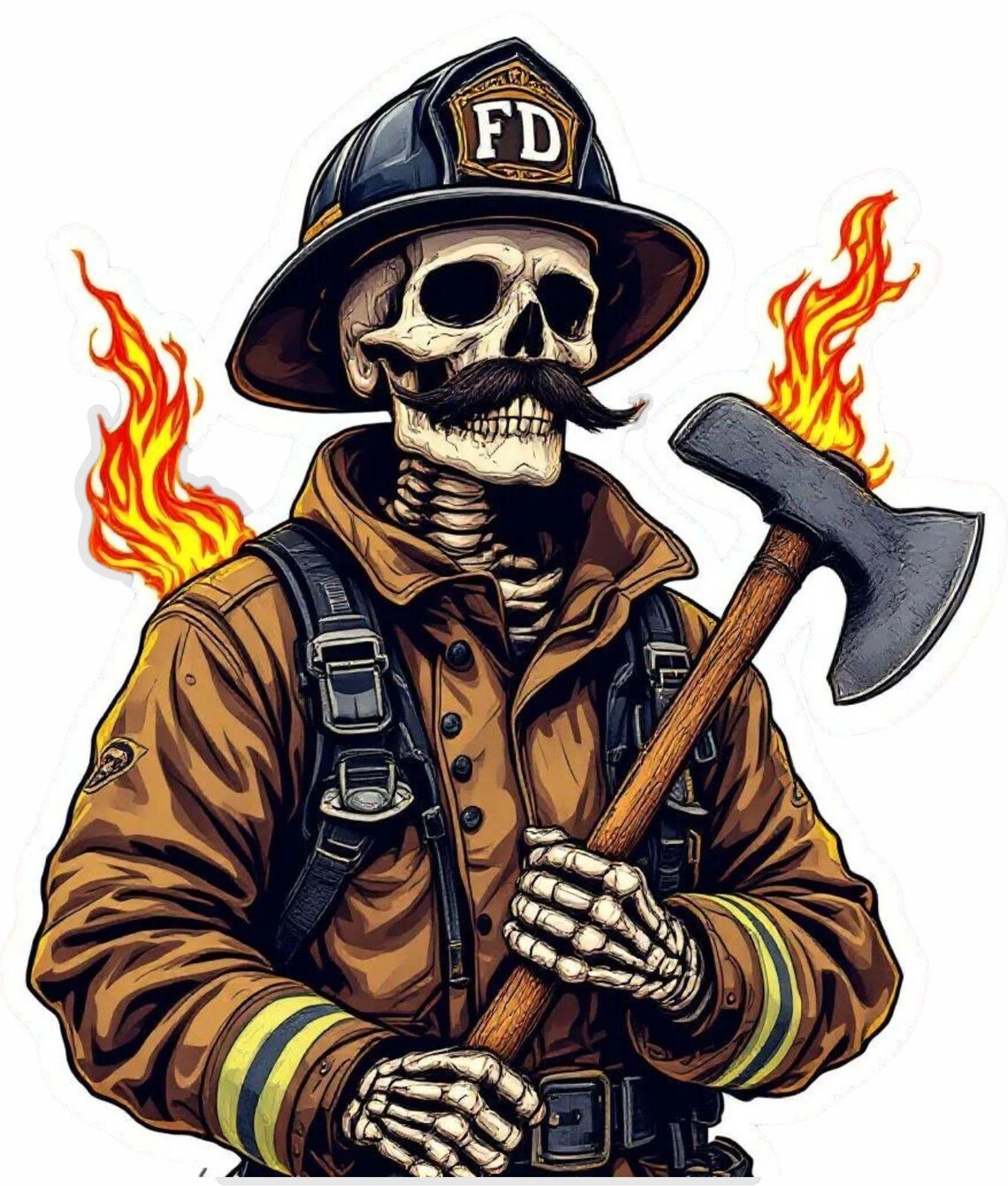 Skeleton Firefighter Sticker, Firefighter, Bunker Gear, Fireman, Ax ...
