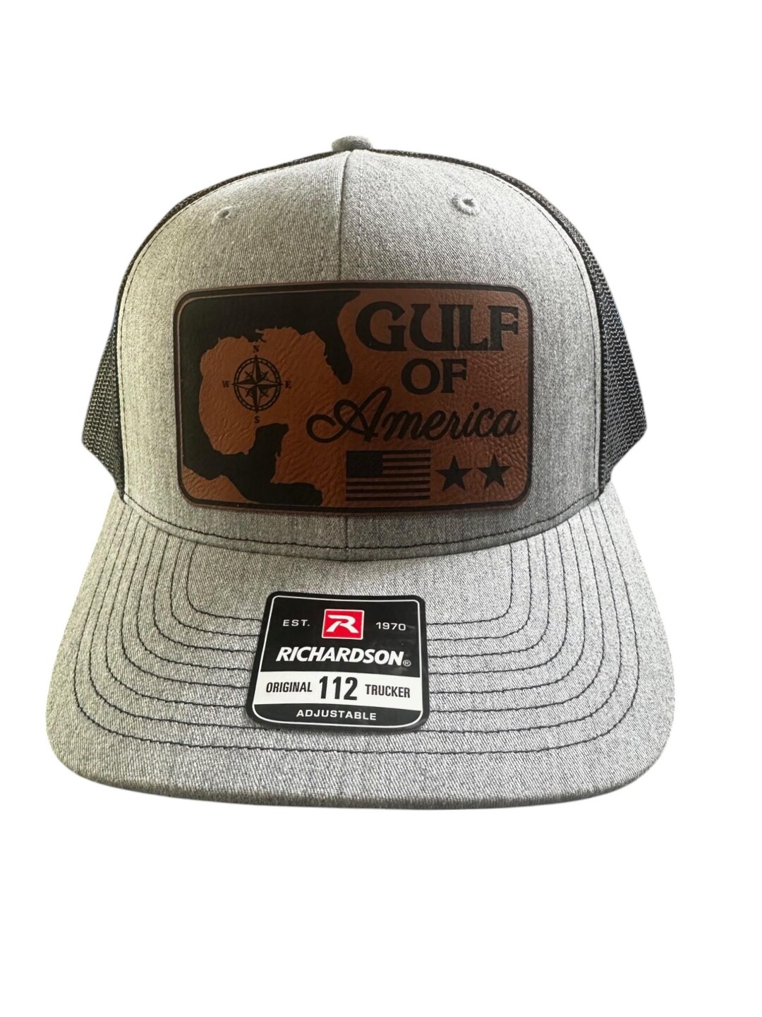 Gulf of America Hat - Leather Badge Heather Gray or Black Richardson ...