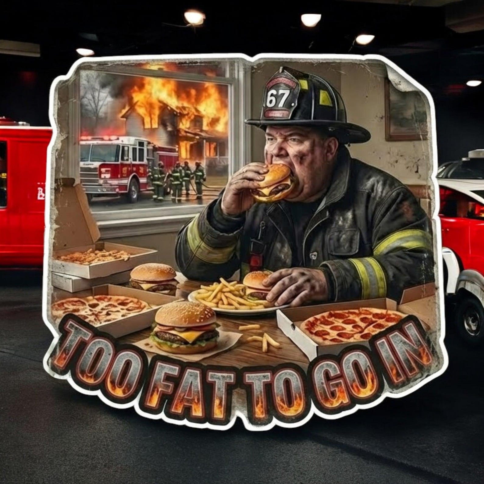 Firefighter Decal Too Fat to Go in Non Reflective Fire Department Decal ...