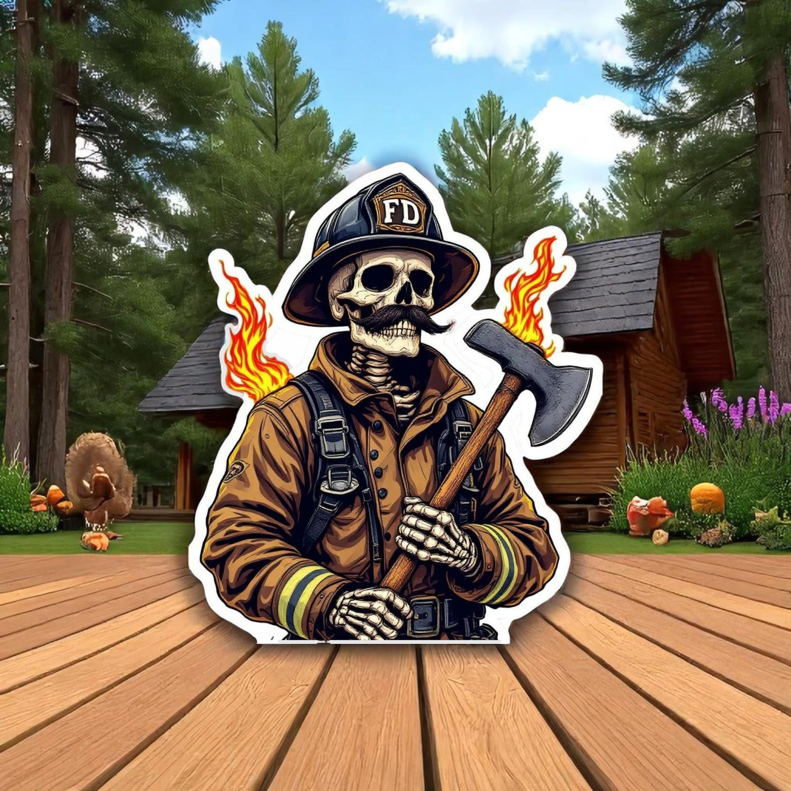 Skeleton Firefighter Sticker, Firefighter, Bunker Gear, Fireman, Ax ...