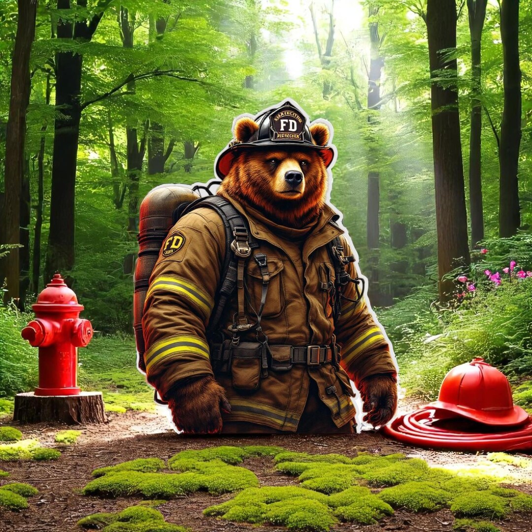 Firefighter Bear Sticker | First Responder Animal Vinyl | Fire Dept ...