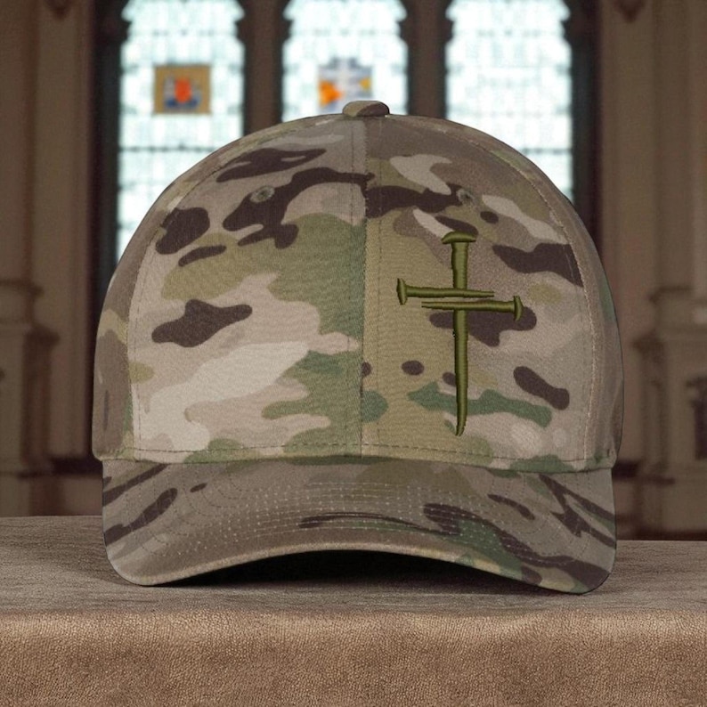 Jesus Christ Christian Cross Hat and Free Decal - Green Multicam Camo ...