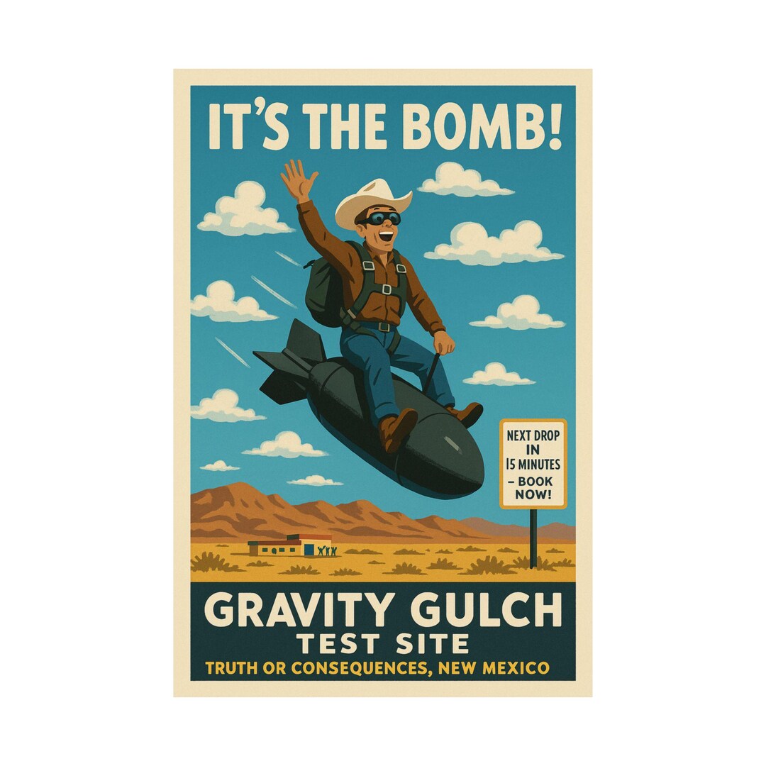 Gravity Gulch Poster: Retro Cowboy Bomb Ride, NM Travel Print - Etsy