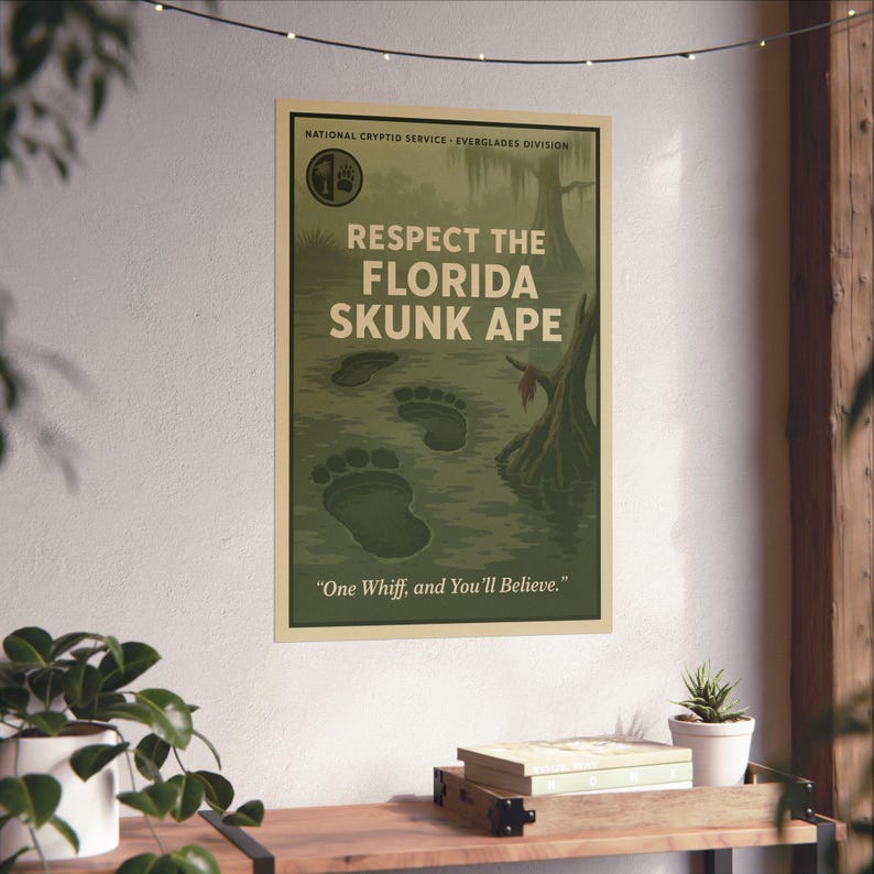 Florida Skunk Ape Poster: Retro Cryptid Art Print, Everglades Decor - Etsy