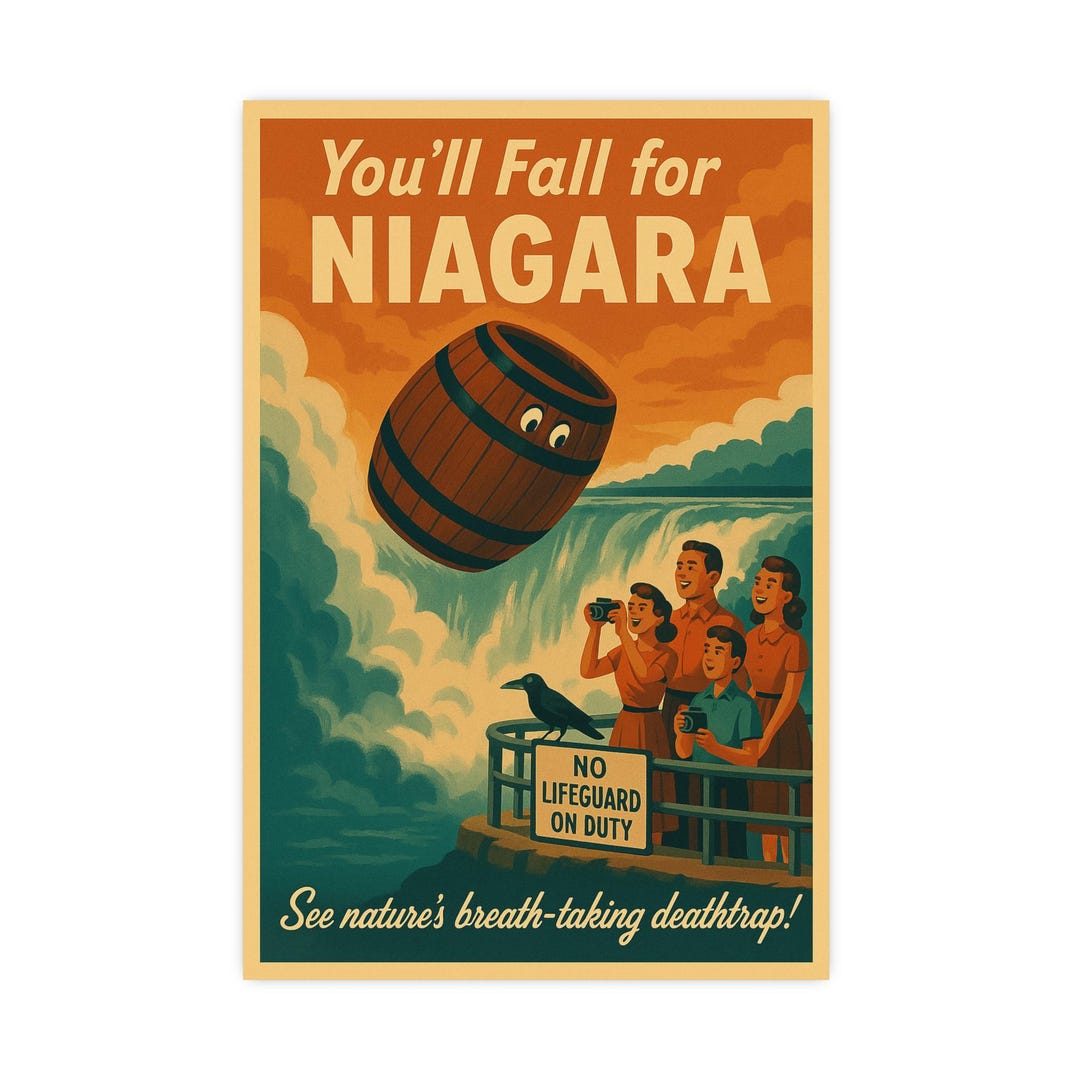 Niagara Falls Poster, Funny Retro Travel Print, You'll Fall for Niagara ...