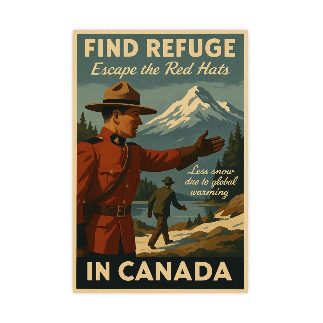 Find Refuge in Canada Poster, Funny Political Satire Print, Retro ...